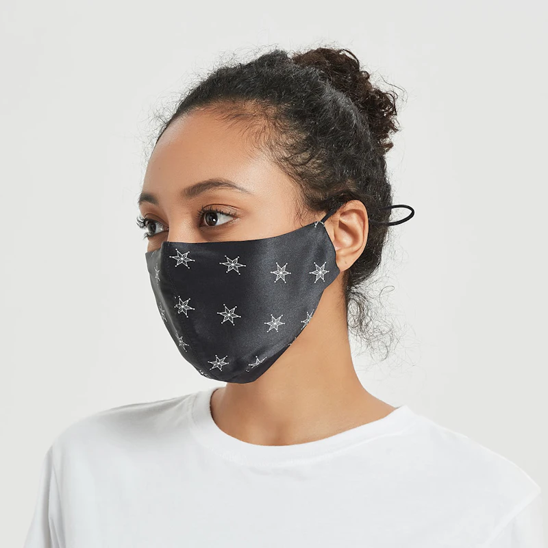 Large Printed Silk Face Mask With Stripe Dot Stars Patterns ...