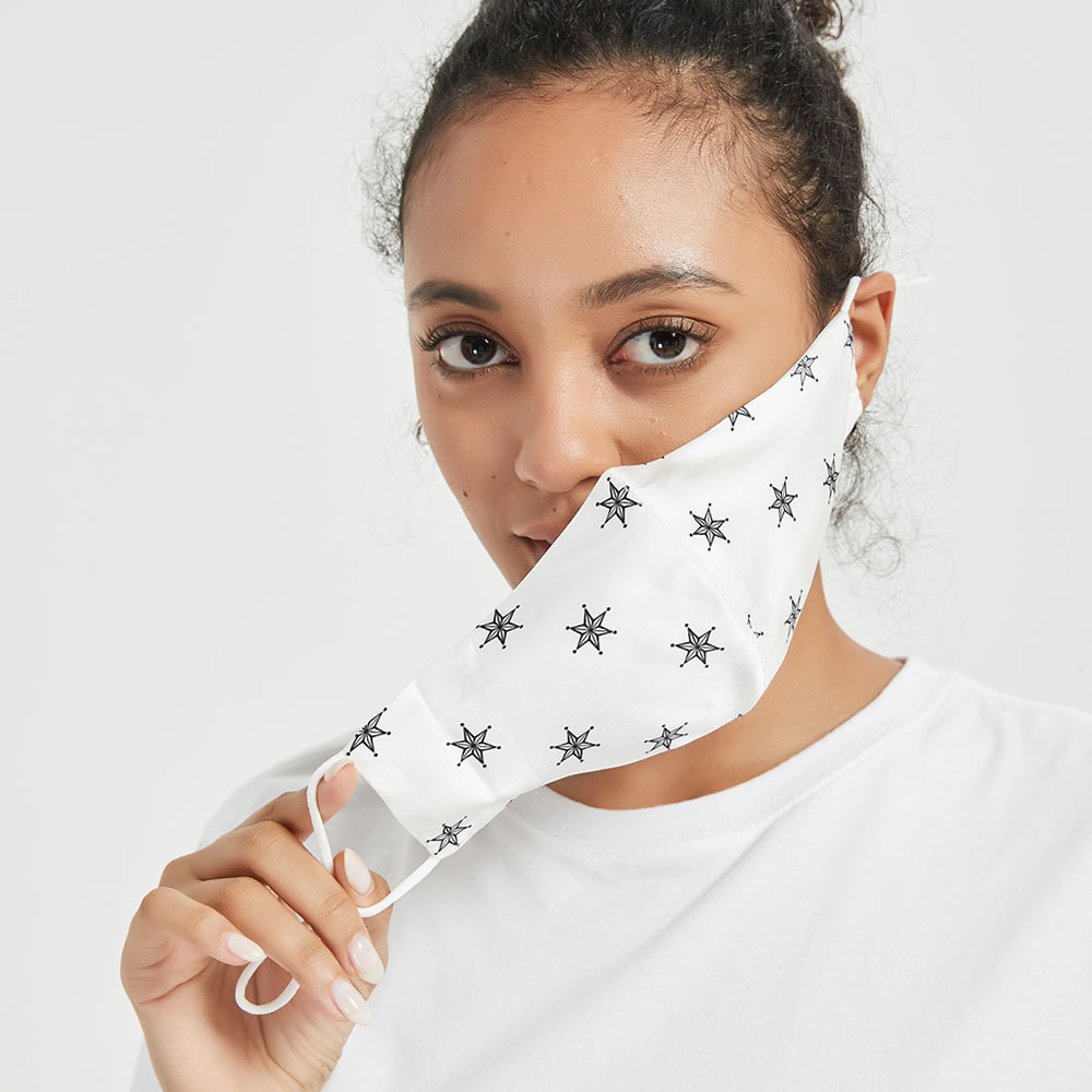 Large Printed Silk Face Mask With Stripe Dot Stars Patterns ...
